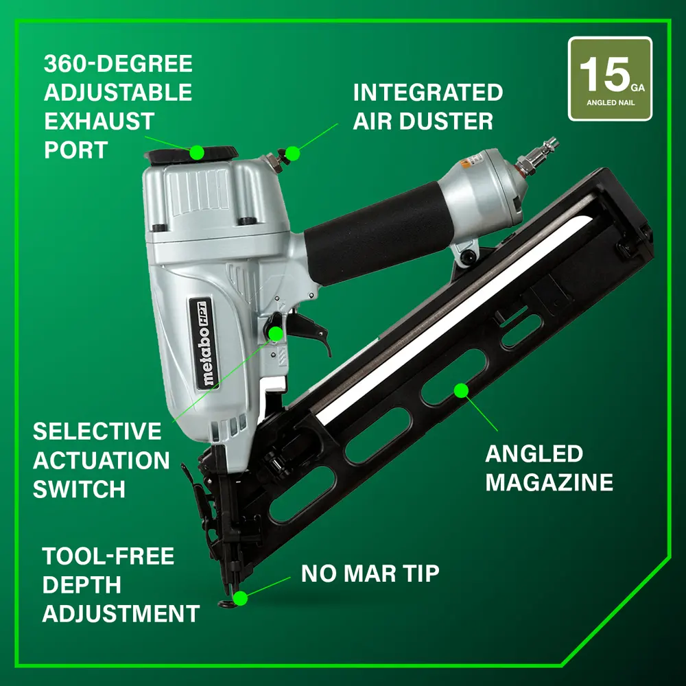 Metabo HPT NT65MA4 2-1/2" 15-Gauge Angled Finish Nailer | 1"-2-1/2 ...