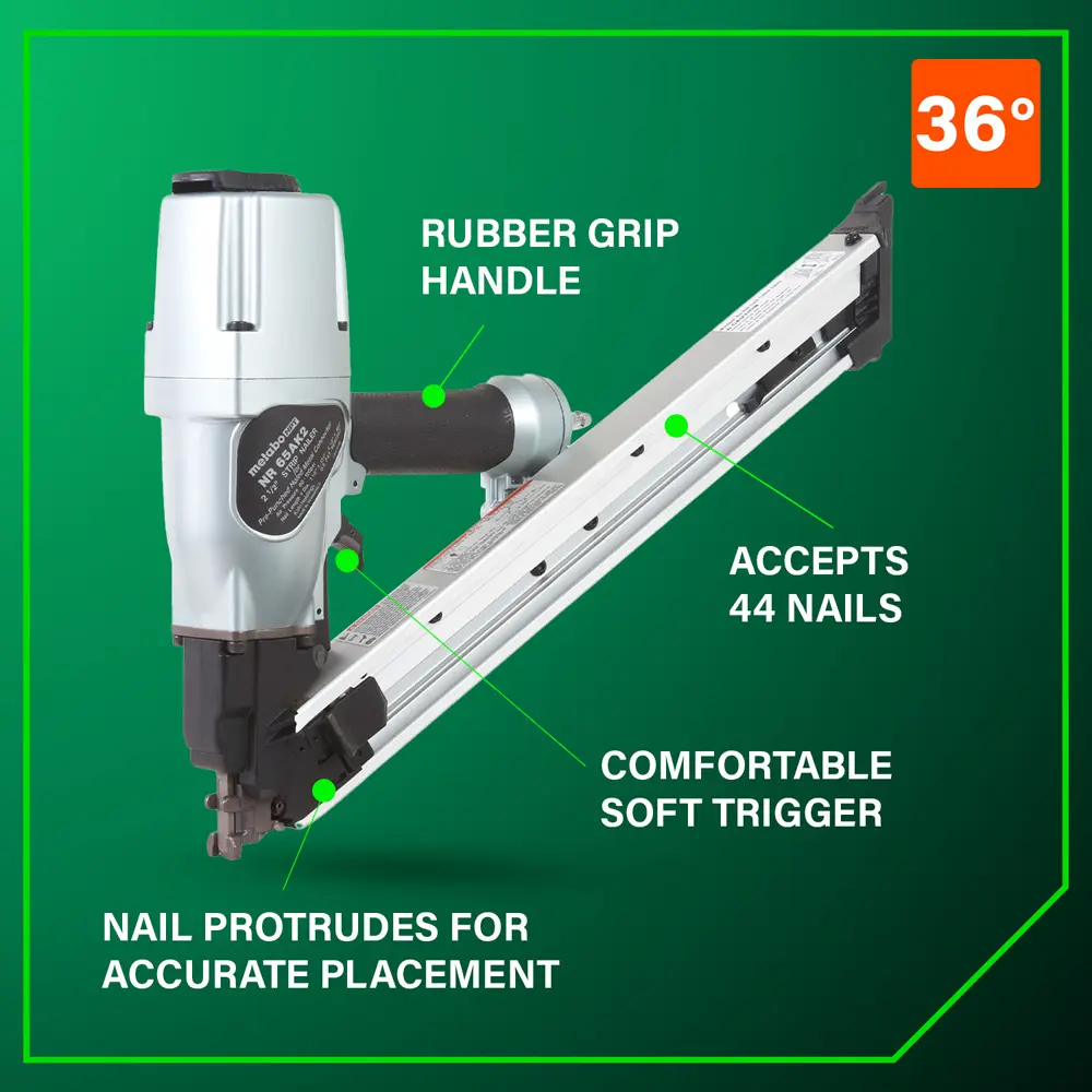 Metabo HPT NR65AK2 Metal Connector Nailer | 36° Paper Strip Collated ...